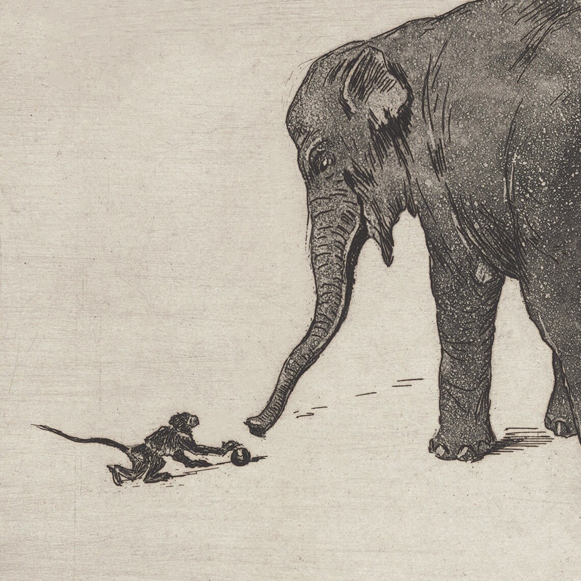 Monkey and Elephant Wall Art Downloadable Prints, Vintage Etching ...