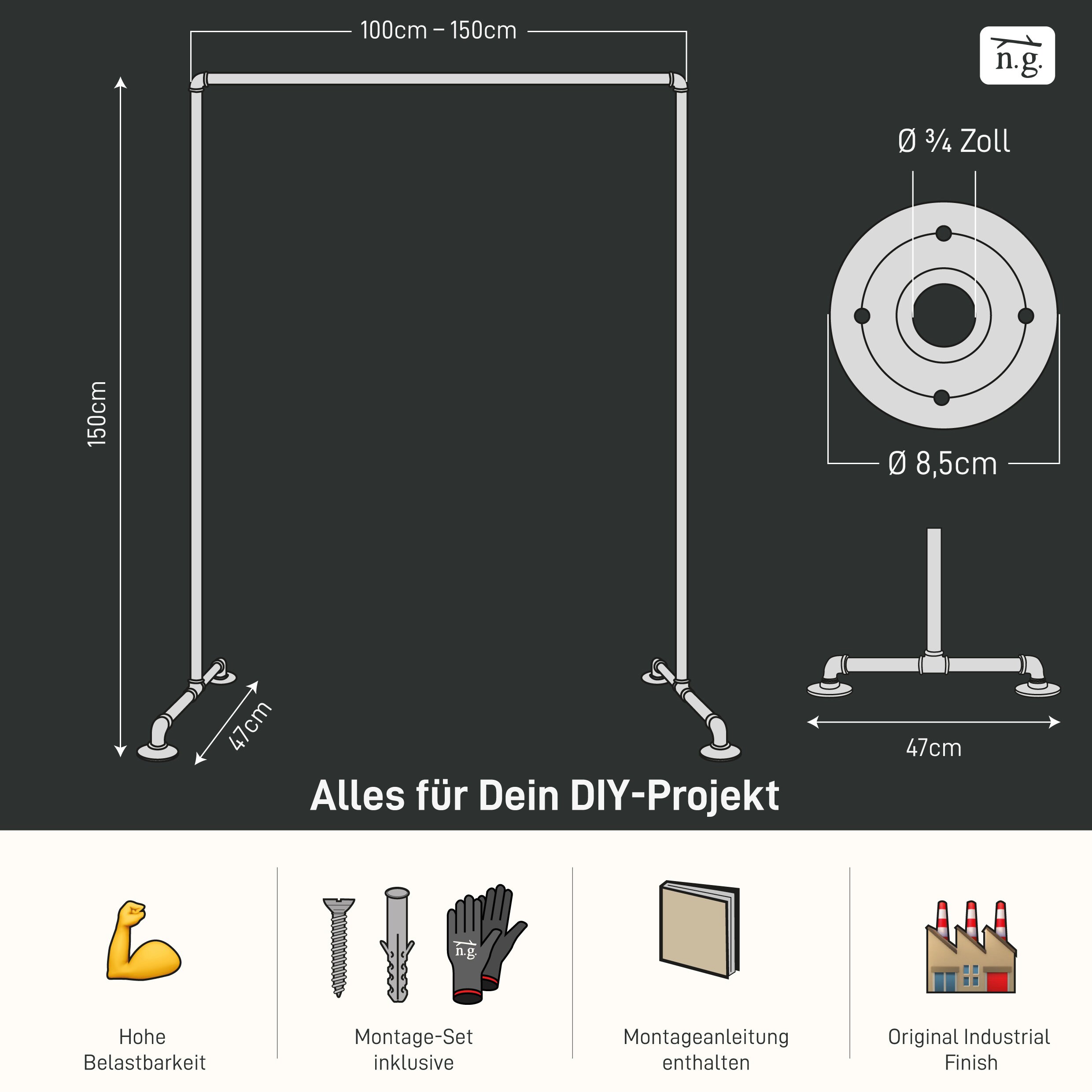 1x Clothes Rack Pipe GARD Stand | Industrial U-shape Clothes Rail ...