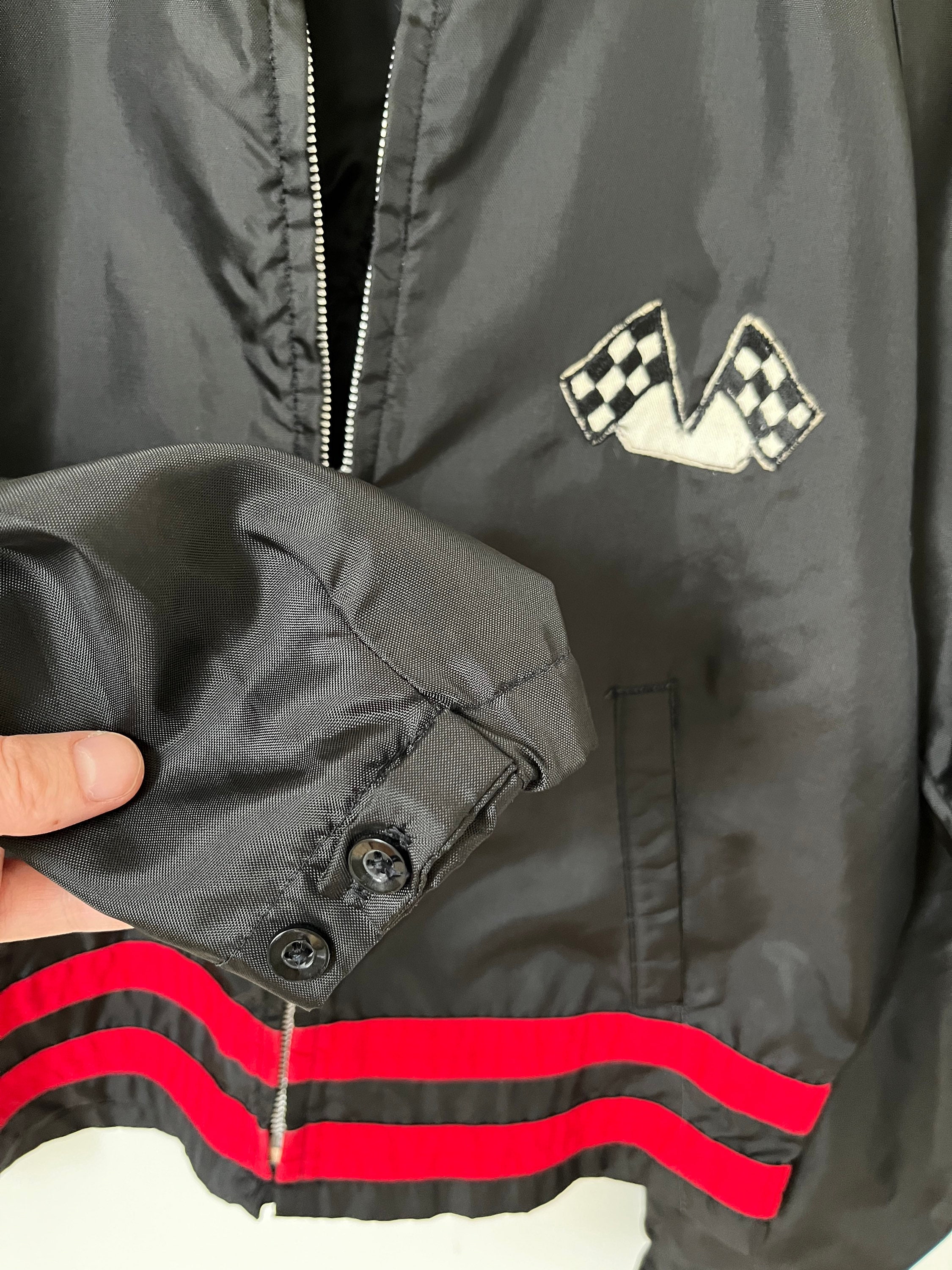 1960s Nylon Racing Jacket. Applique Stripes and Flag Embroideries ...