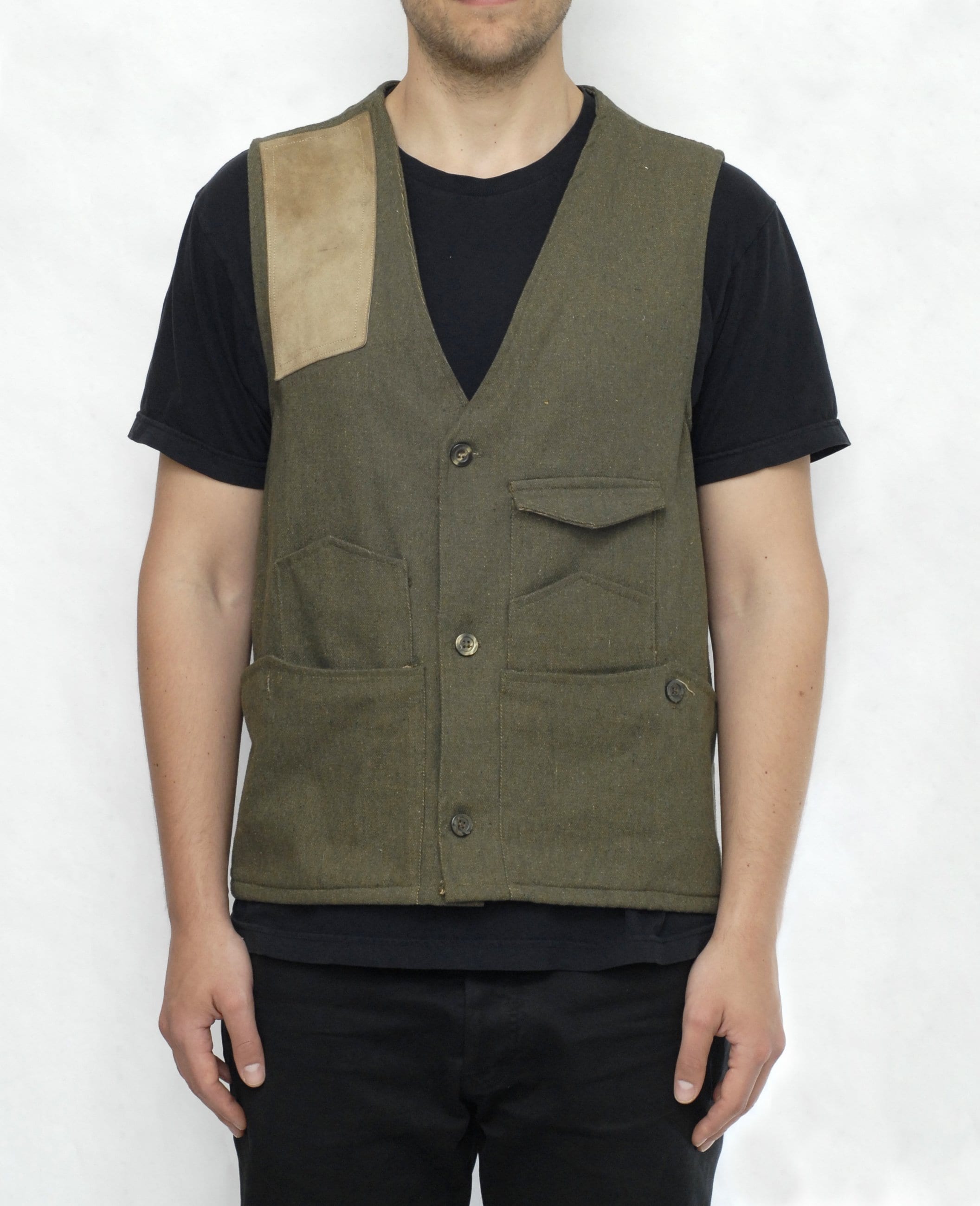 Vintage Hunting Vest in Loden Wool With Leather Shoulder Patch. - Etsy