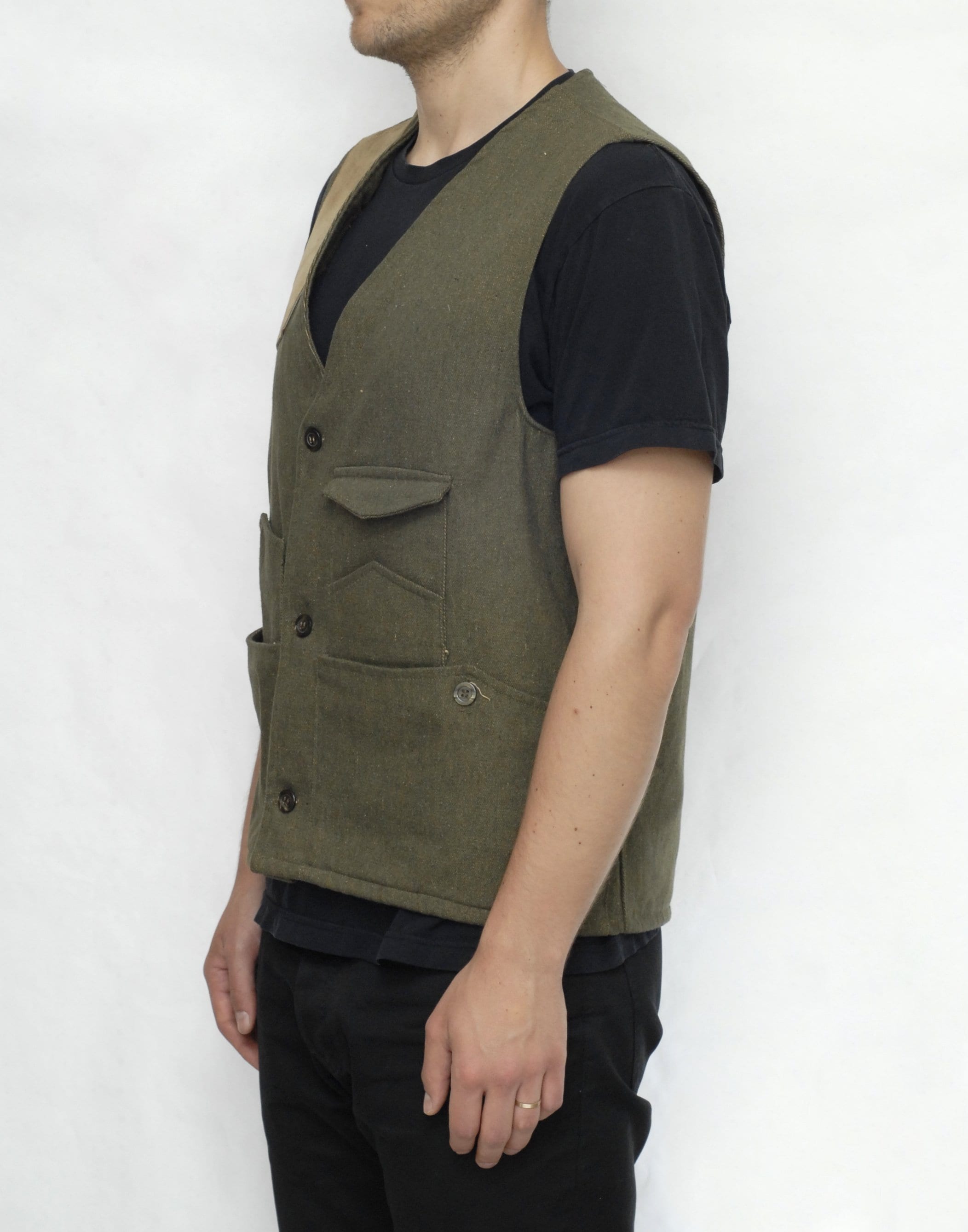 Vintage Hunting Vest in Loden Wool With Leather Shoulder Patch. - Etsy