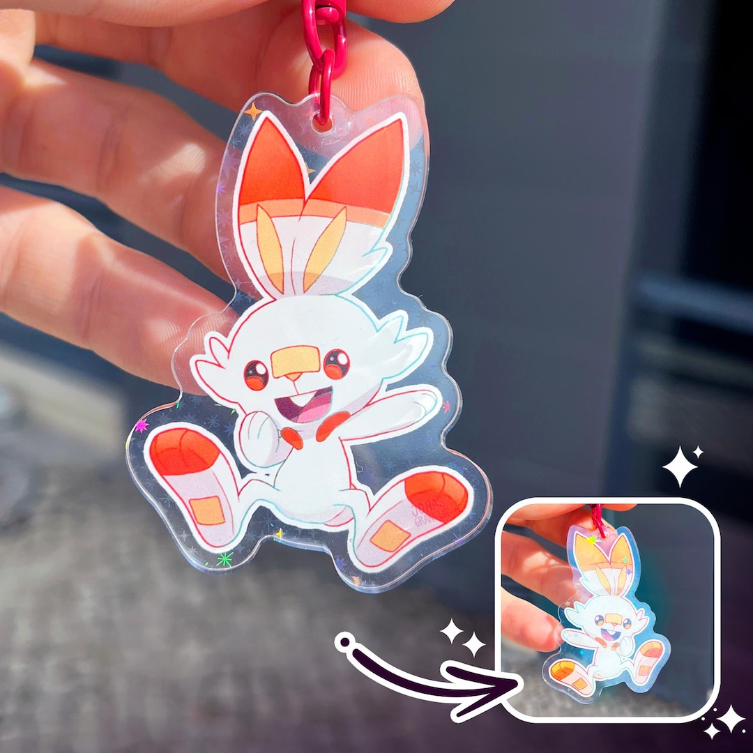 Pokémon - Gen 8 - Galar Starters - Scorbunny - Shiny Holo Charms - Etsy