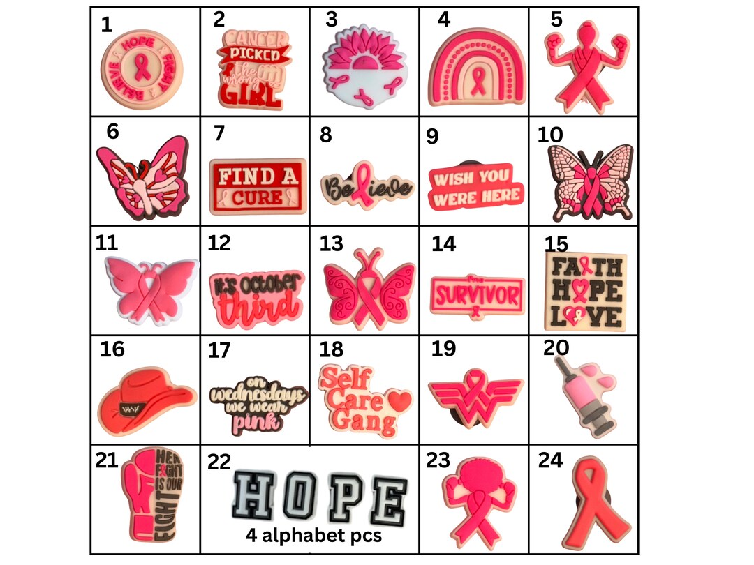 Pink Ribbon Shoe Charms, Breast Cancer Awareness Shoe Charm, Pink ...