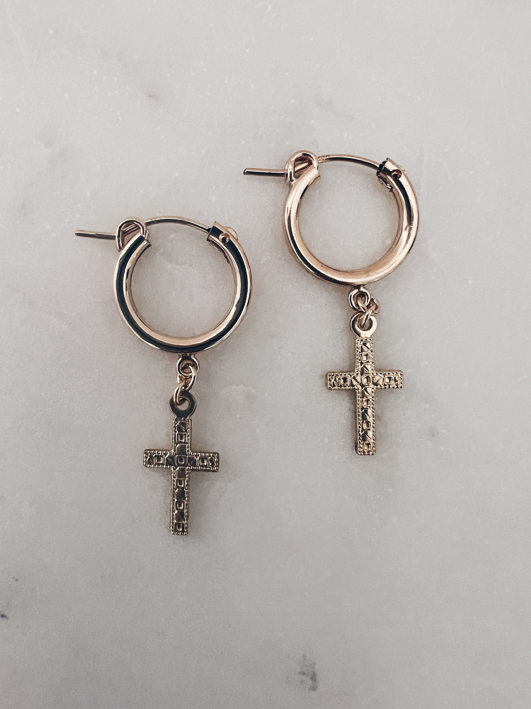 14 Gold Filled Mini Cross Huggie Hoops | Pretty Earrings | 14k Gold ...