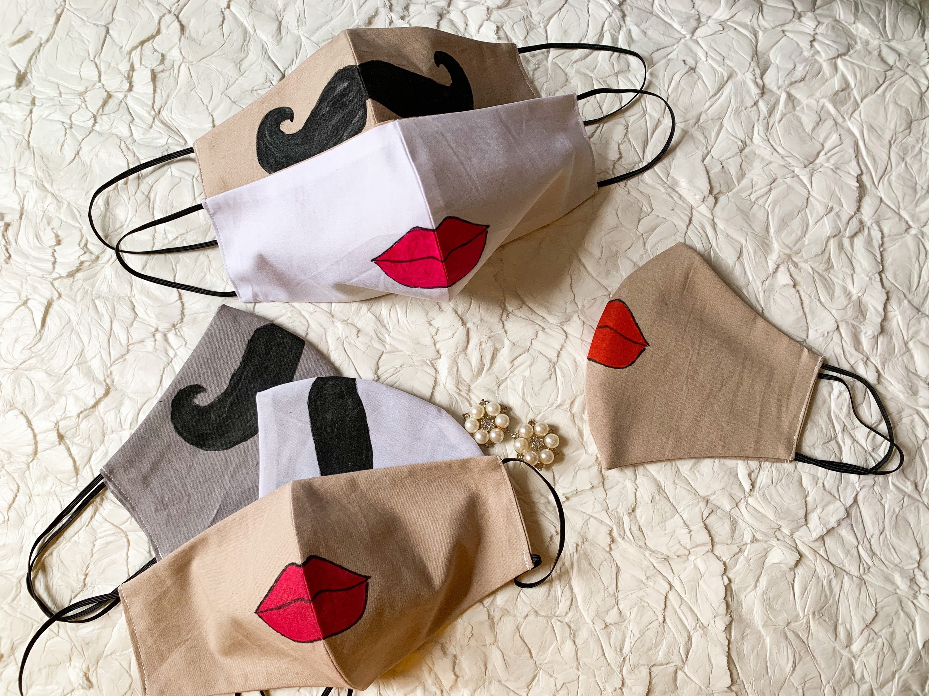 Red Lips Moustache Face Masks Adjustable Ear Loops | Etsy