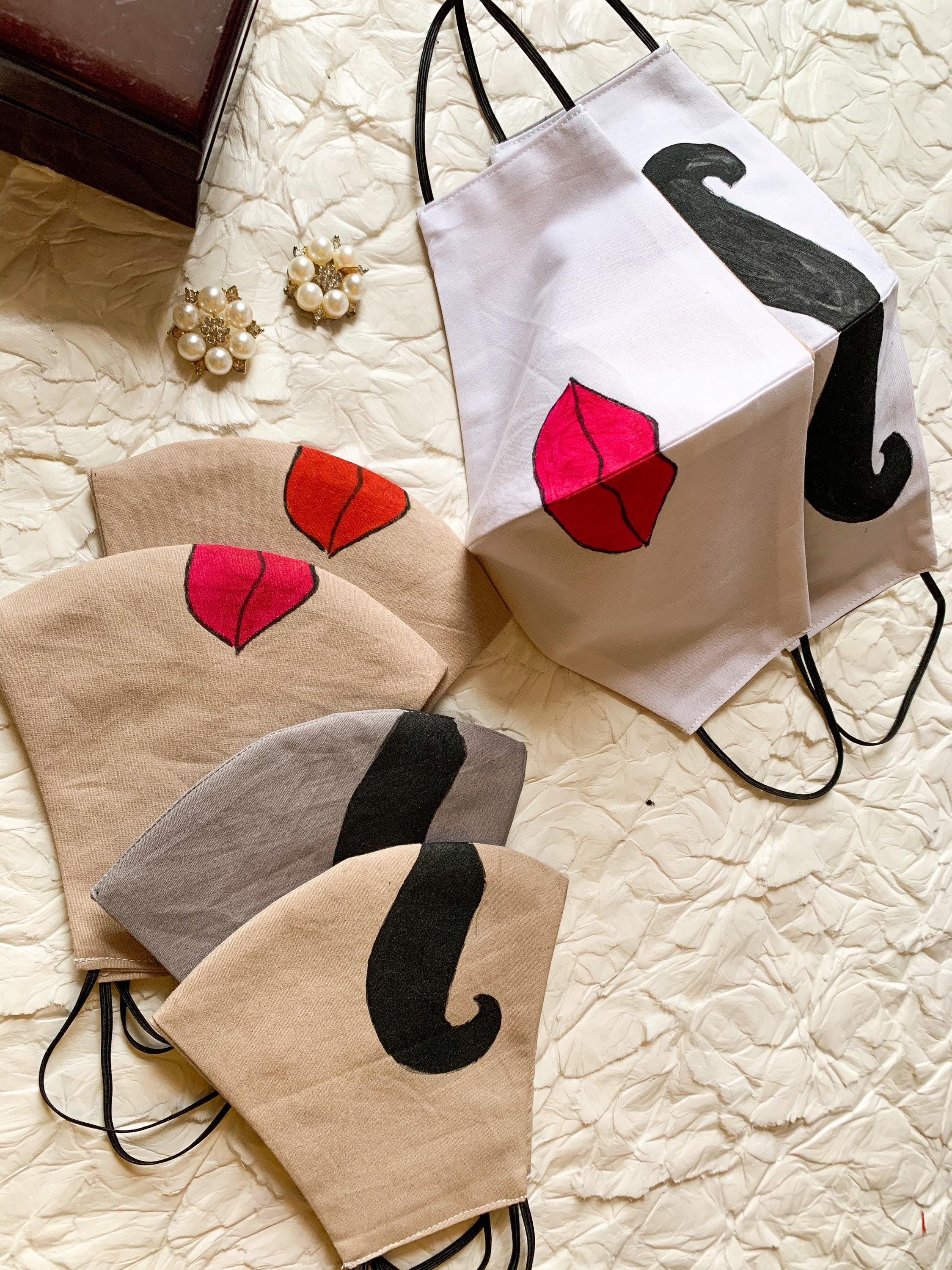 Red Lips Moustache Face Masks Adjustable Ear Loops FULL | Etsy