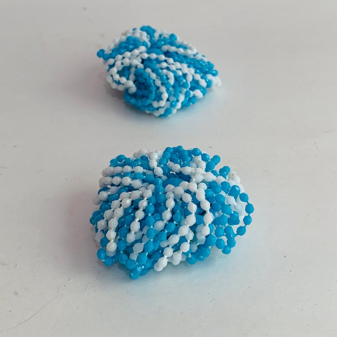 Vintage Beaded Shoe Clips in Blue and White - Etsy