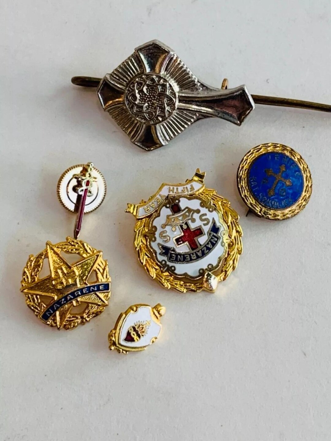 Vintage Collection of Religious Pins, Nazarene, Cross Sunday School ...