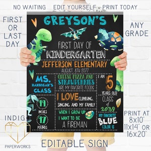 Printable Dinosaur First Day of School Chalkboard Sign Reusable Boys ...