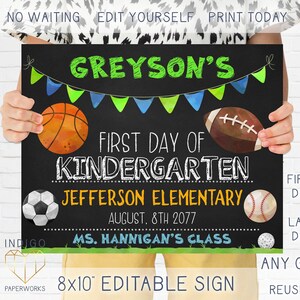 Printable Sports First Day of School Chalkboard Sign, Reusable Last Day ...