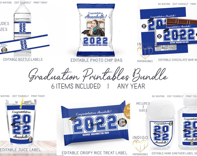 Printable Blue and White Graduation Party Bundle, Class of 2023 Classic ...