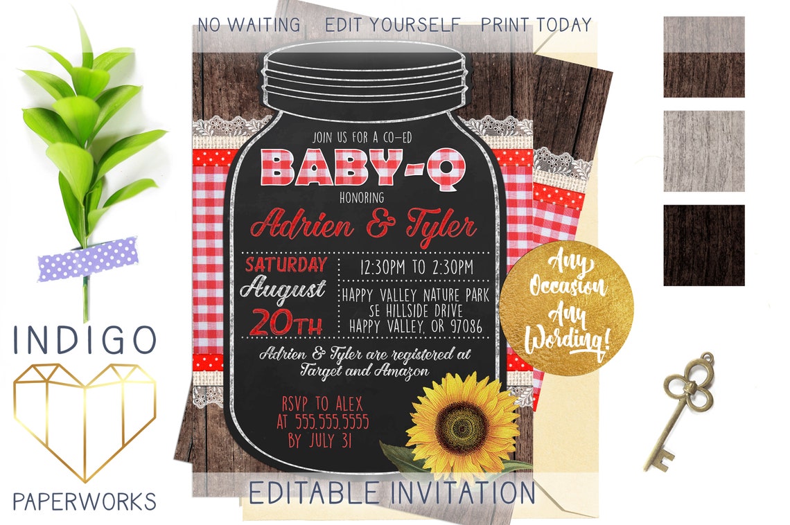 Baby-q Printable Baby Shower Invitation Rustic Wood Red - Etsy