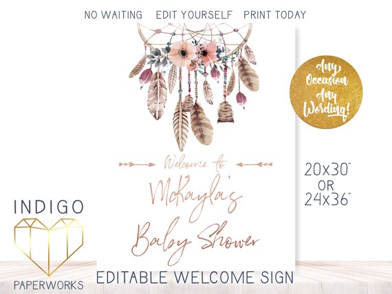 Printable Dream Catcher Welcome Sign Rose Gold Baby Shower | Etsy