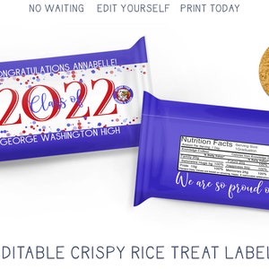 Printable 2023 Graduation Crispy Rice Treat Label, Red White and Blue ...