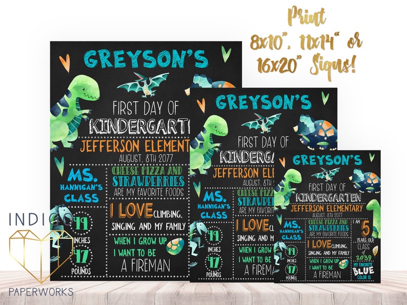 Printable Dinosaur First Day of School Chalkboard Sign | Etsy