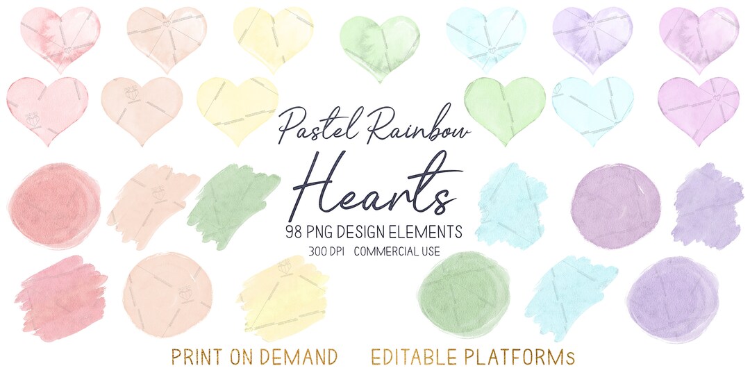 Pastel Hearts & Watercolor Paint Splash Clip Art Elements - Includes ...