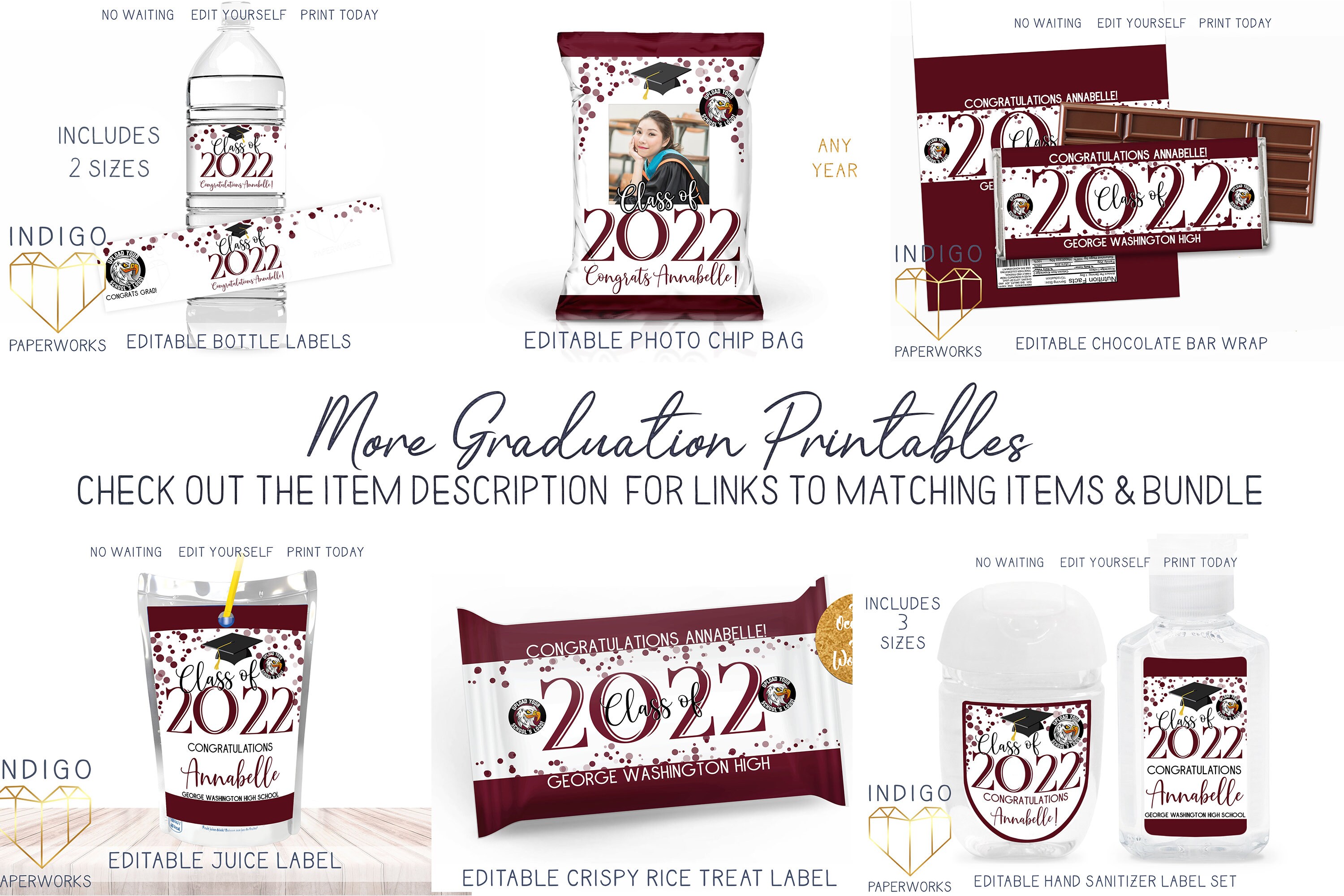 Printable Class of 2023 Graduation Juice Label Maroon & White - Etsy