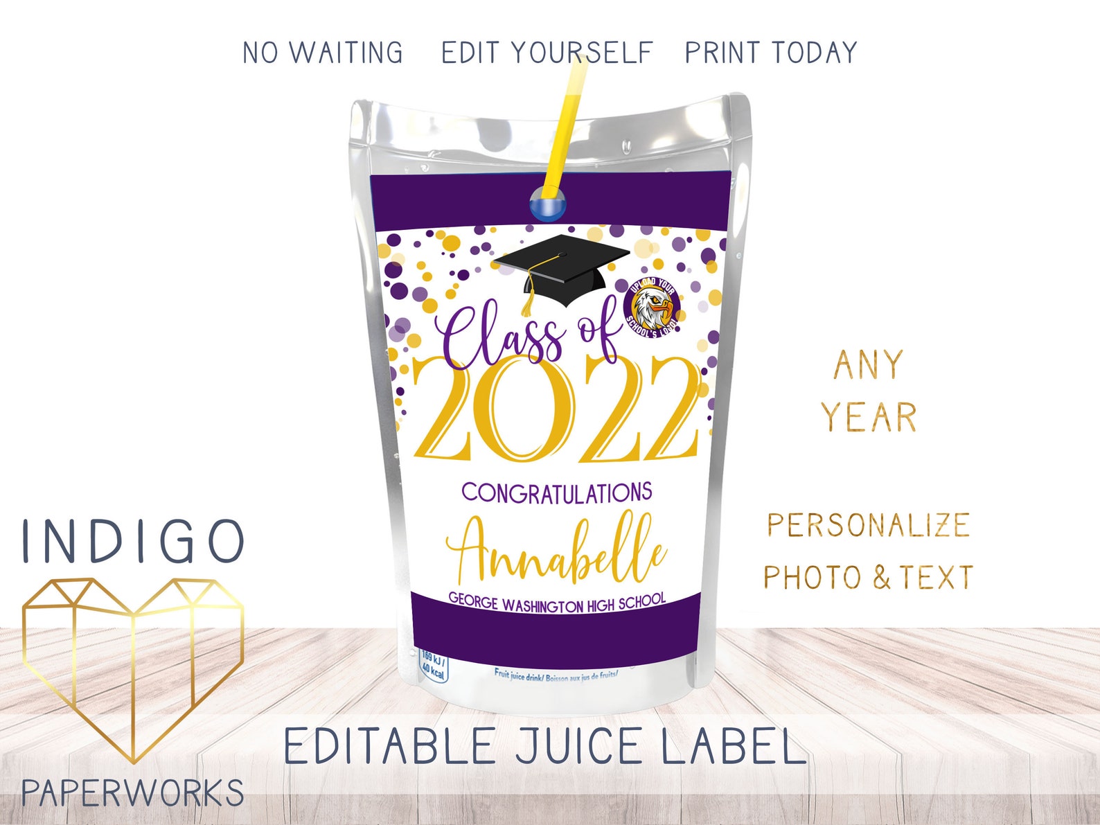 Printable Class of 2023 Graduation Juice Label Purple & - Etsy