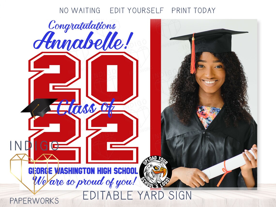 Printable 2022 Graduation Photo Lawn Sign Red White and Blue - Etsy
