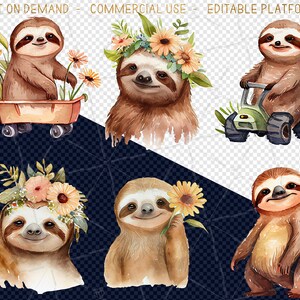 Cute Watercolor Spring Sloths Clipart- 25 PNG Sloth Graphic Elements ...