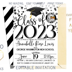 Printable 2023 Graduation Party Invitation, Black and White Simple ...