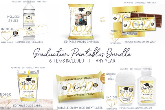 Printable White and Gold Foil Graduation Party Bundle Class | Etsy