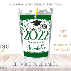 Printable Class of 2023 Graduation Juice Label, Green & White Modern ...