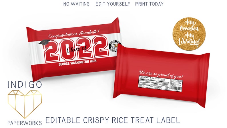 Printable 2023 Graduation Crispy Rice Treat Label Grad Red - Etsy