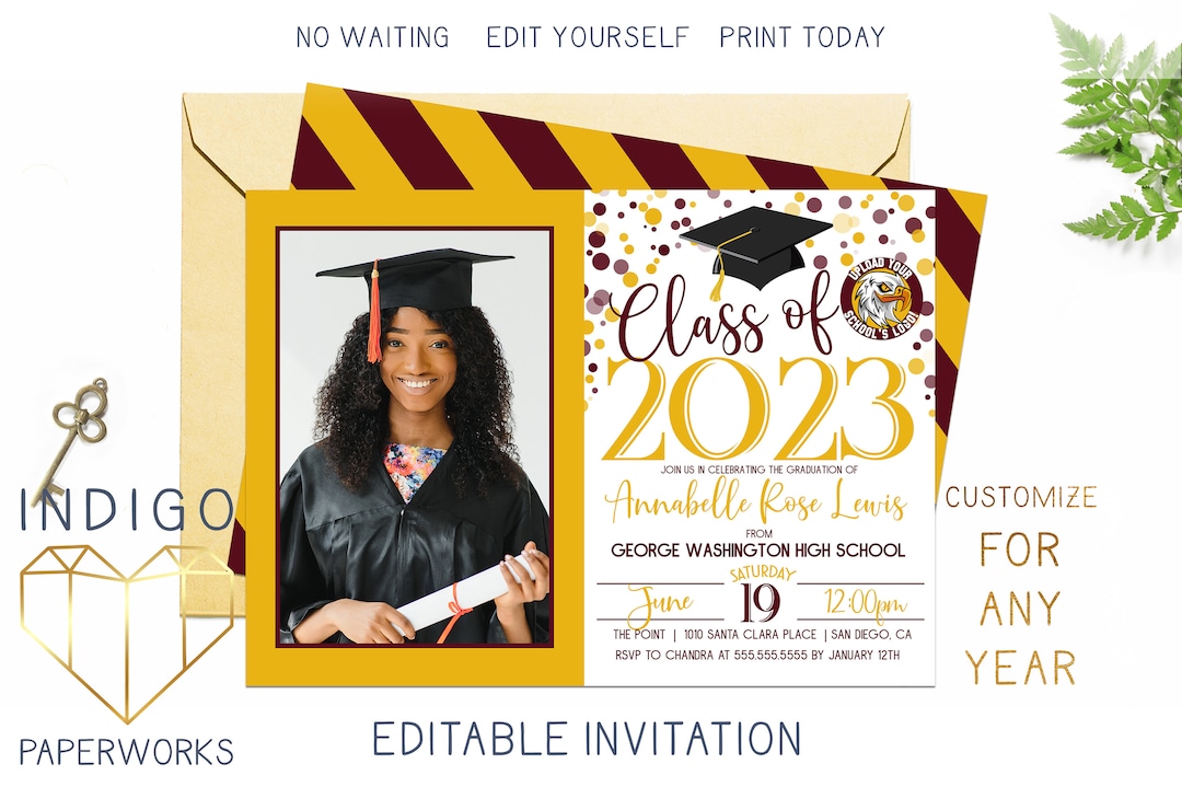Printable 2023 Graduation Party Invitation With Photo Burgundy - Etsy