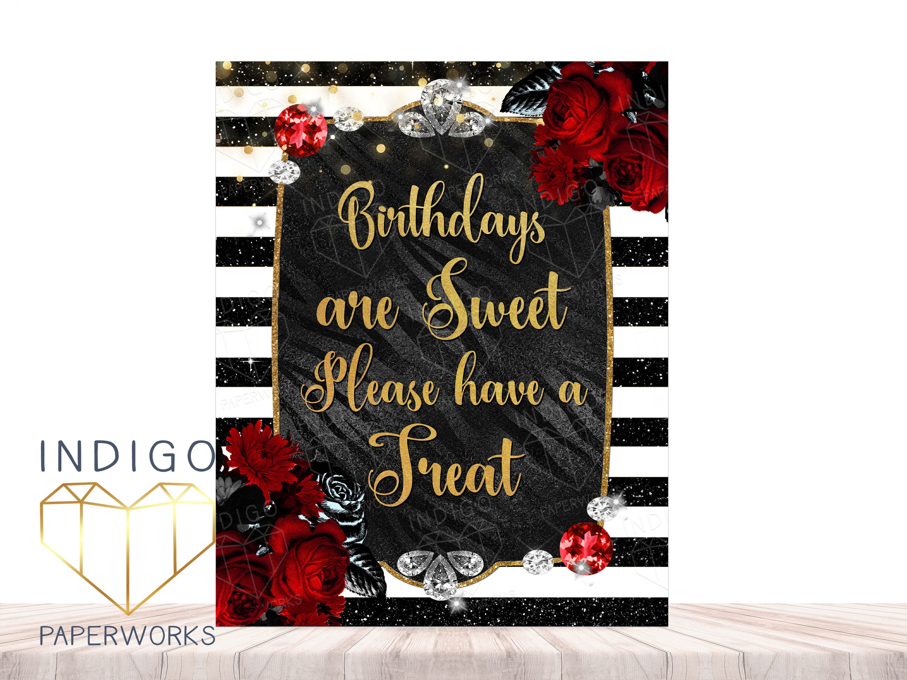 Glam Gold Birthday Table Sign Set Printable Black and White - Etsy