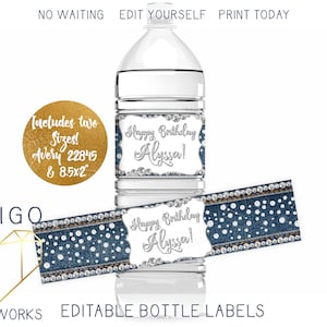 Denim and Diamonds Printable Water Bottle Labels Personalized - Etsy