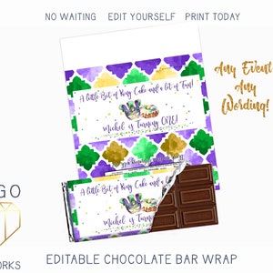 Printable Mardi Gras Chocolate Bar Label, Carnival Masquerade Candy Bar ...