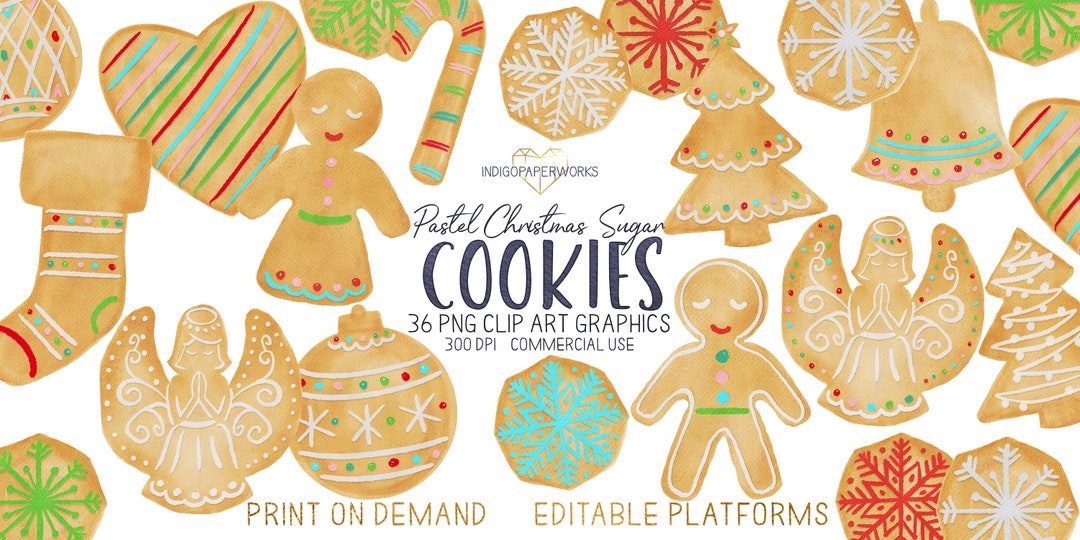 Pastel Sugar Cookies Clipart - 36 Cute Hand Painted Watercolor ...