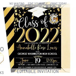 Printable 2023 Graduation Party Invitation, Black and Gold Foil ...
