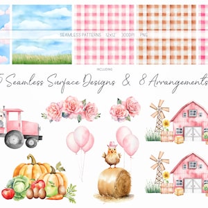 Cute Pink Farm Clipart- 78 Watercolor Farm Animals Transparent PNG With ...