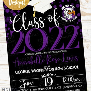 Printable 2023 Graduation Party Invitation, Black and Purple Digital ...