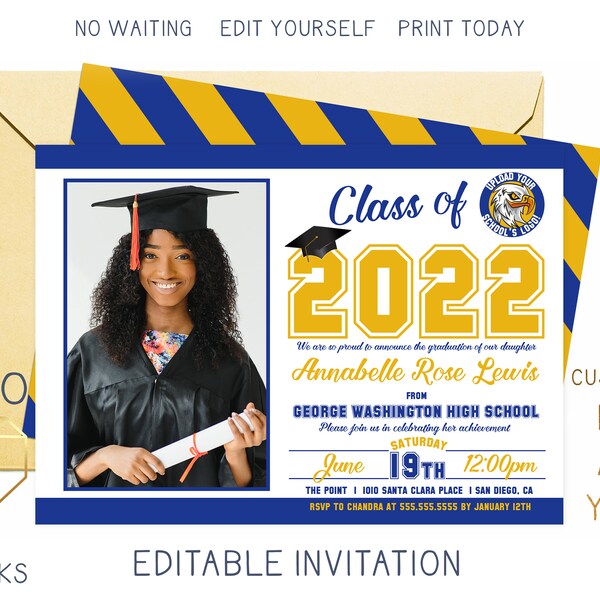 Yellow and Navy Graduation Invitation - Etsy