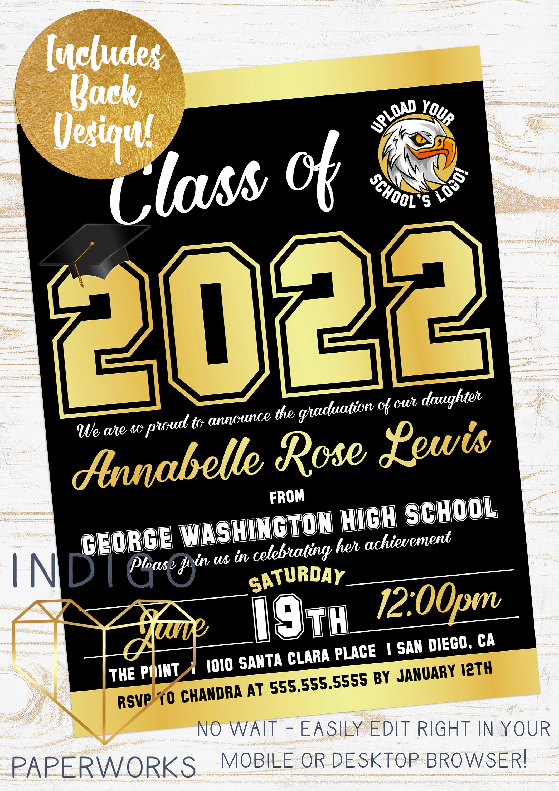 Printable 2023 Black & Gold Foil Graduation Party Invitation - Etsy