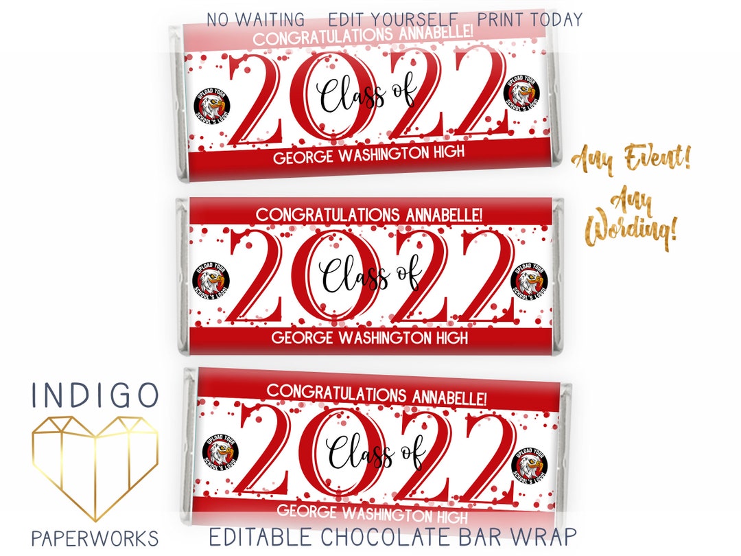 Printable 2025 Graduation Chocolate Bar Label Red, Black, & White Candy ...