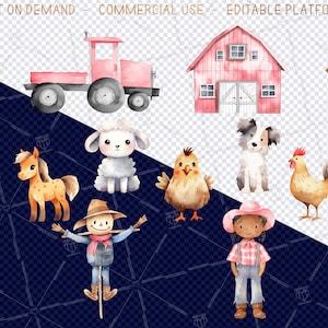 Cute Pink Farm Clipart- 78 Watercolor Farm Animals Transparent PNG With ...