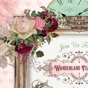 Girl's Birthday Alice Invitation, Blush Pink and Mint Green Wonderland ...