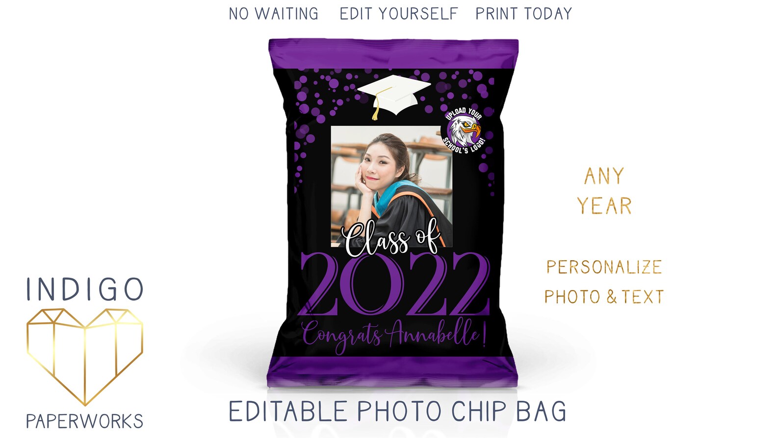 Printable 2023 Graduation Chip Bag With Photo Modern Purple - Etsy