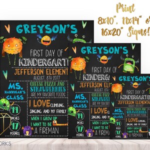Printable Monsters First Day of School Chalkboard Sign, Reusable Boys ...