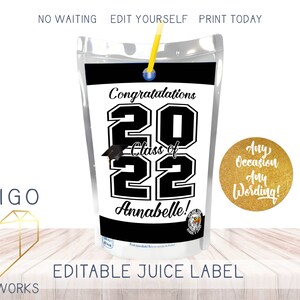 Printable 2023 Graduation Juice Label, Black and White Classic Grad ...