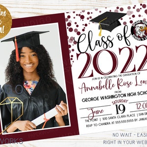 Printable 2023 Graduation Party Invitation With Photo Burgundy & White ...