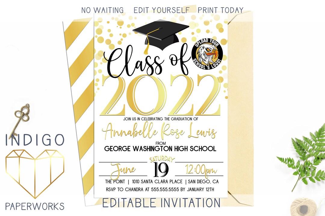 Printable 2023 Graduation Party Invitation, White and Gold Foil ...