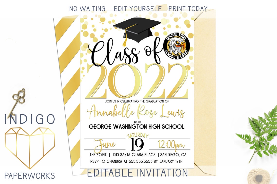 Printable 2023 Graduation Party Invitation White and Gold - Etsy