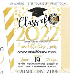 Printable 2023 Graduation Party Invitation, White and Gold Foil ...
