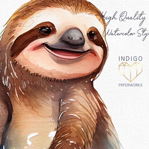 Cute Watercolor Spring Sloths Clipart- 25 PNG Sloth Graphic Elements ...