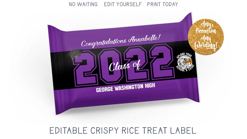 Printable 2023 Graduation Crispy Rice Treat Label Grad Purple - Etsy